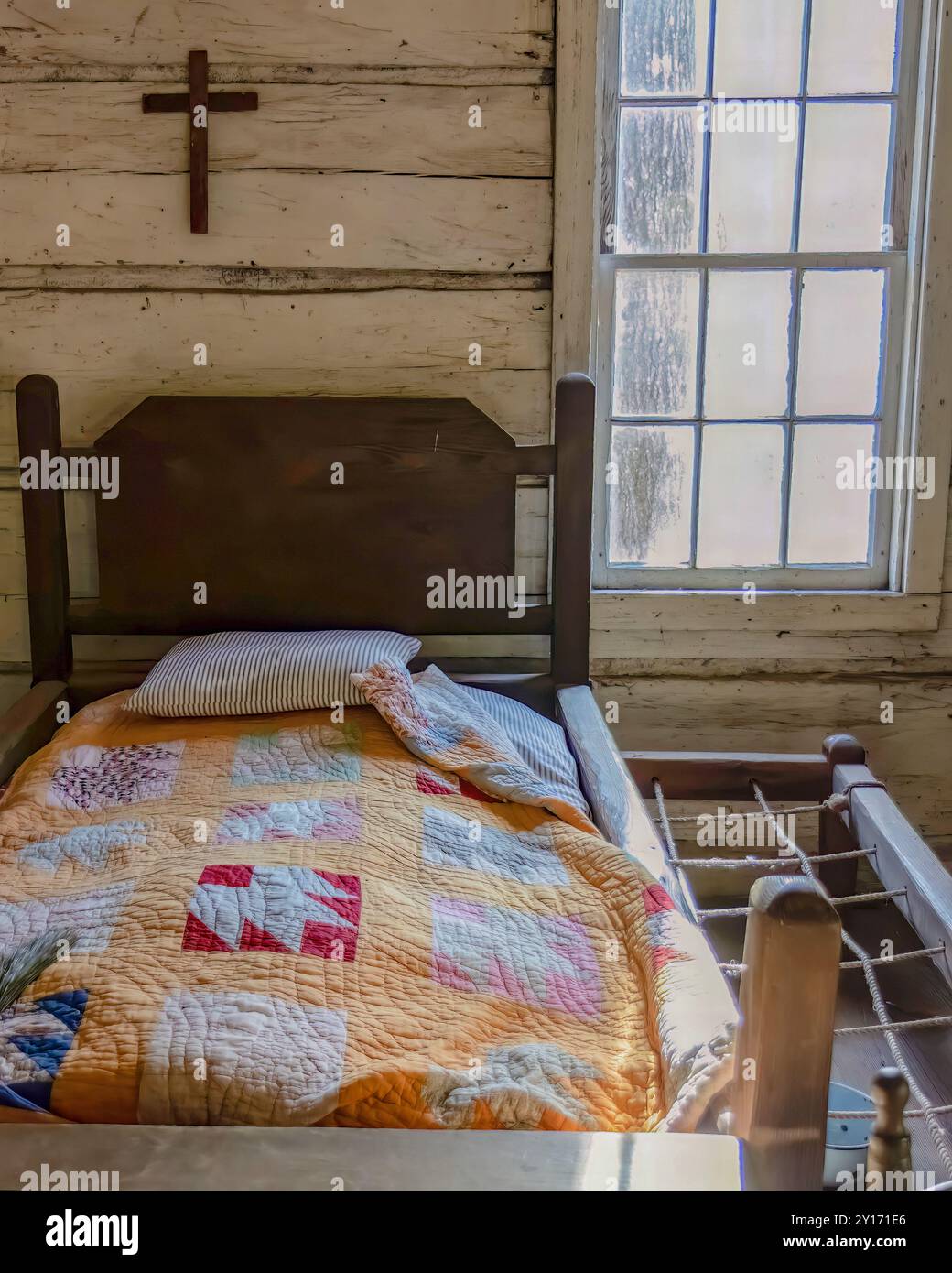 Antique Rope Bed in 1800s Log Cabin with Historically Accurate ...