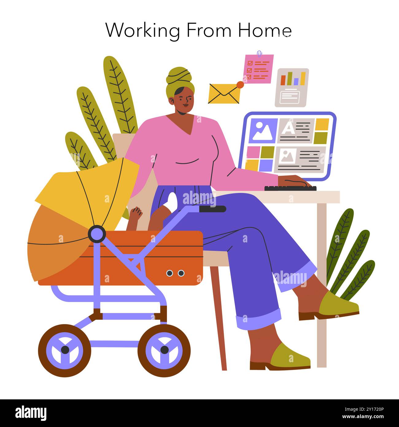 Modern Family concept. A parent combines childcare with remote work in ...