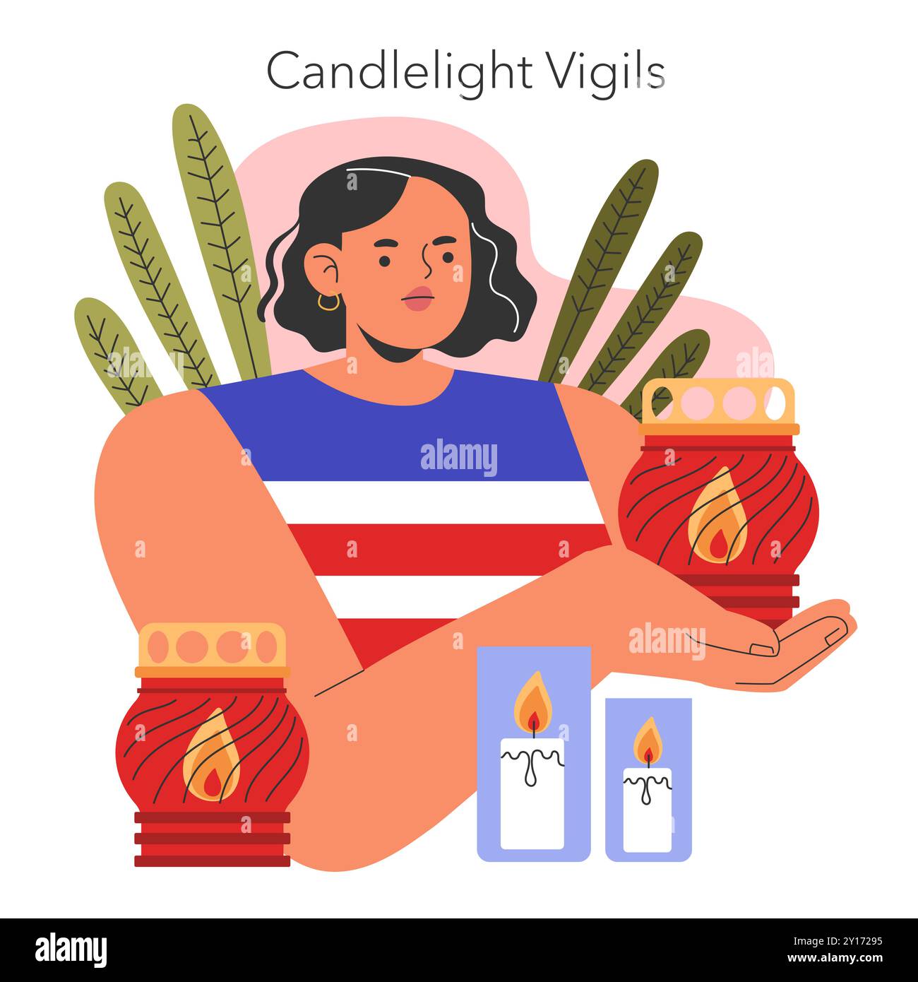Patriot Day concept. A person holding candles, commemorating with a ...