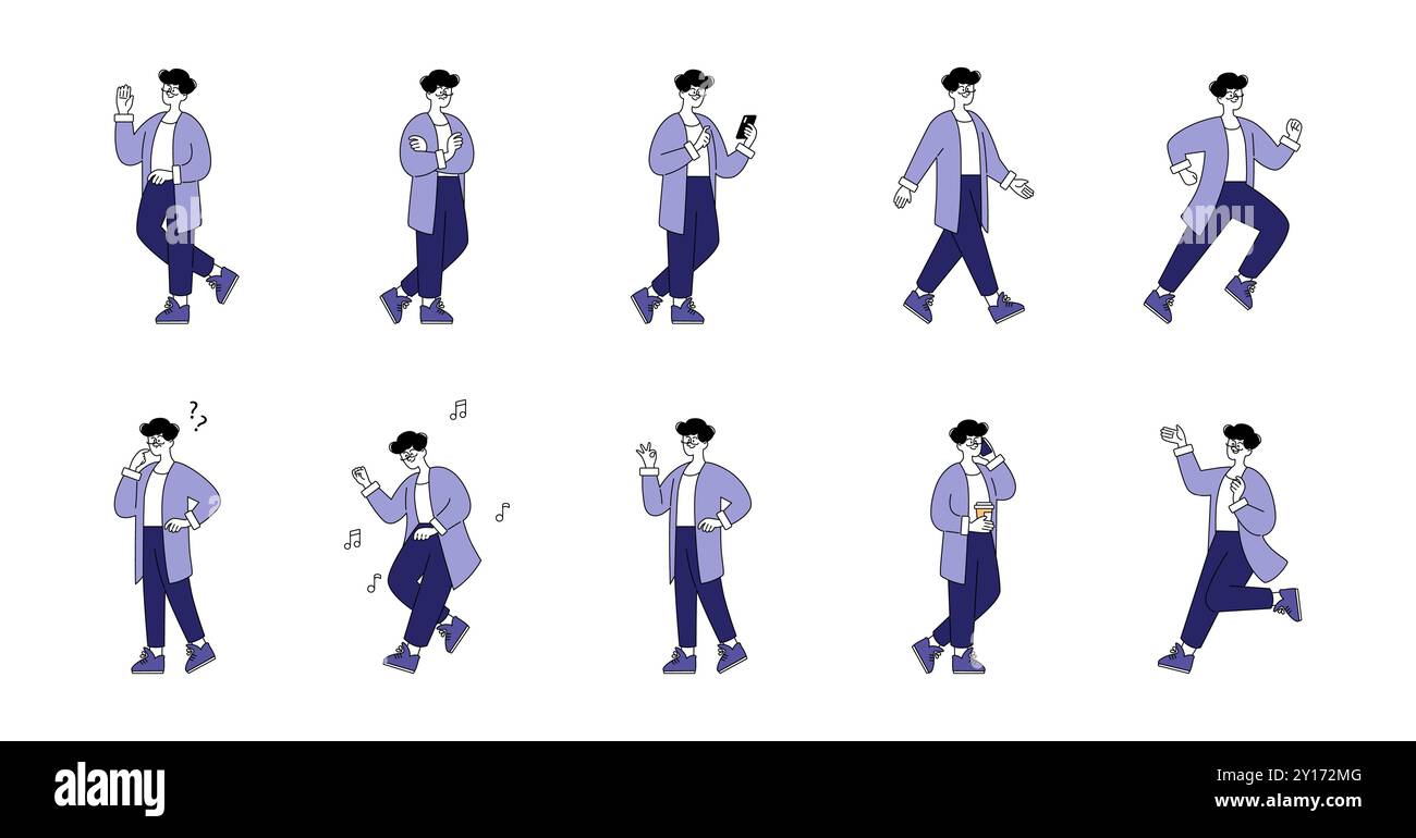 Business Man set. Diverse activities and emotions of a modern ...