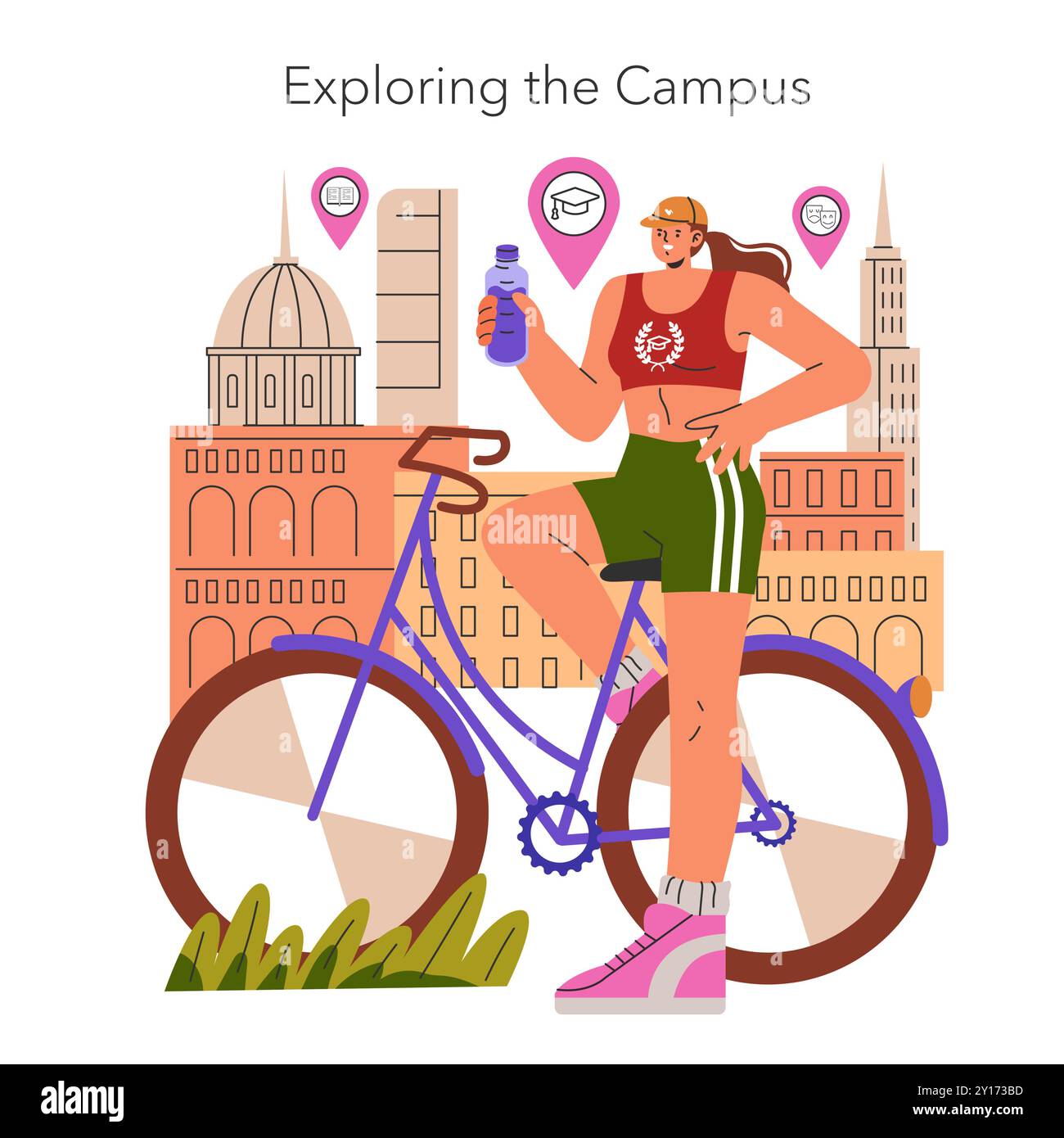 Freshman Year concept. A new student explores the diverse university ...