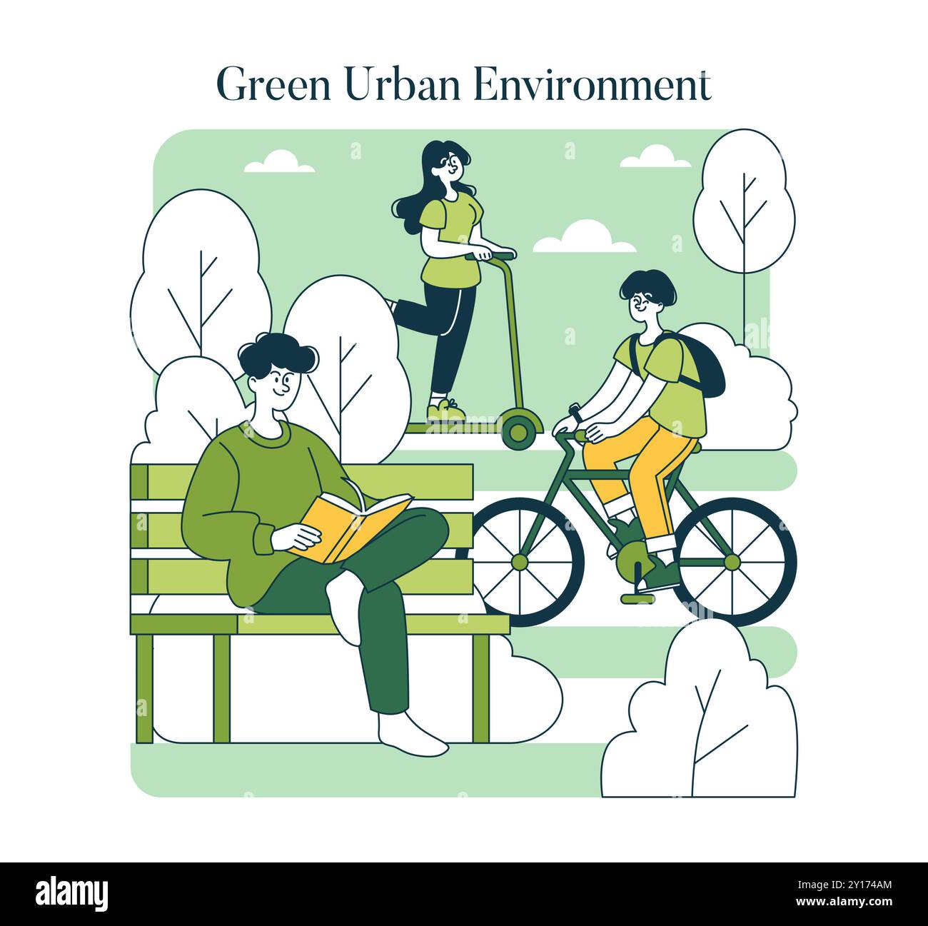 World Car Free Day concept. People enjoy eco-friendly transportation in ...