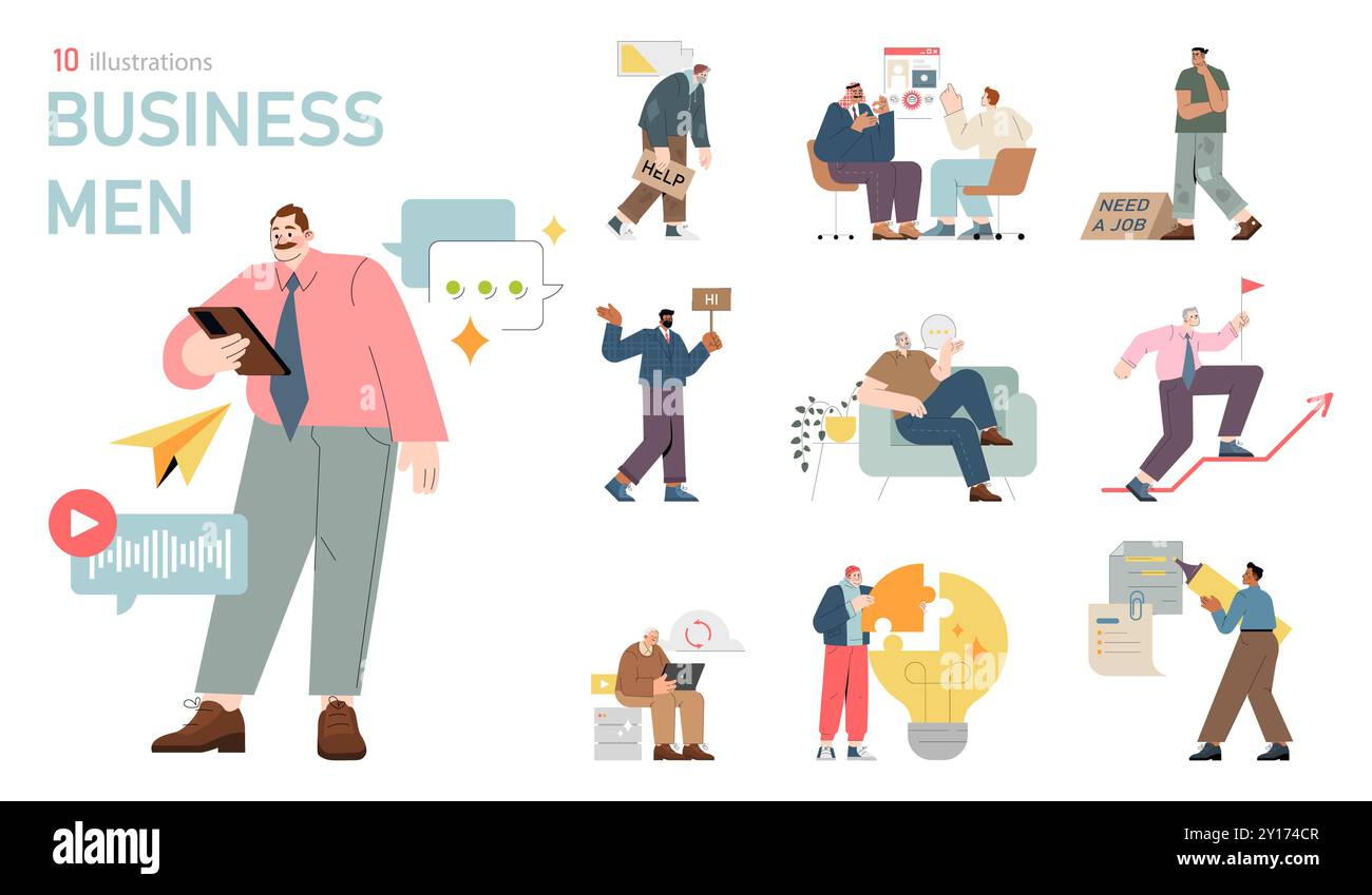 Businessmen set. Various activities of professional men, from strategy ...