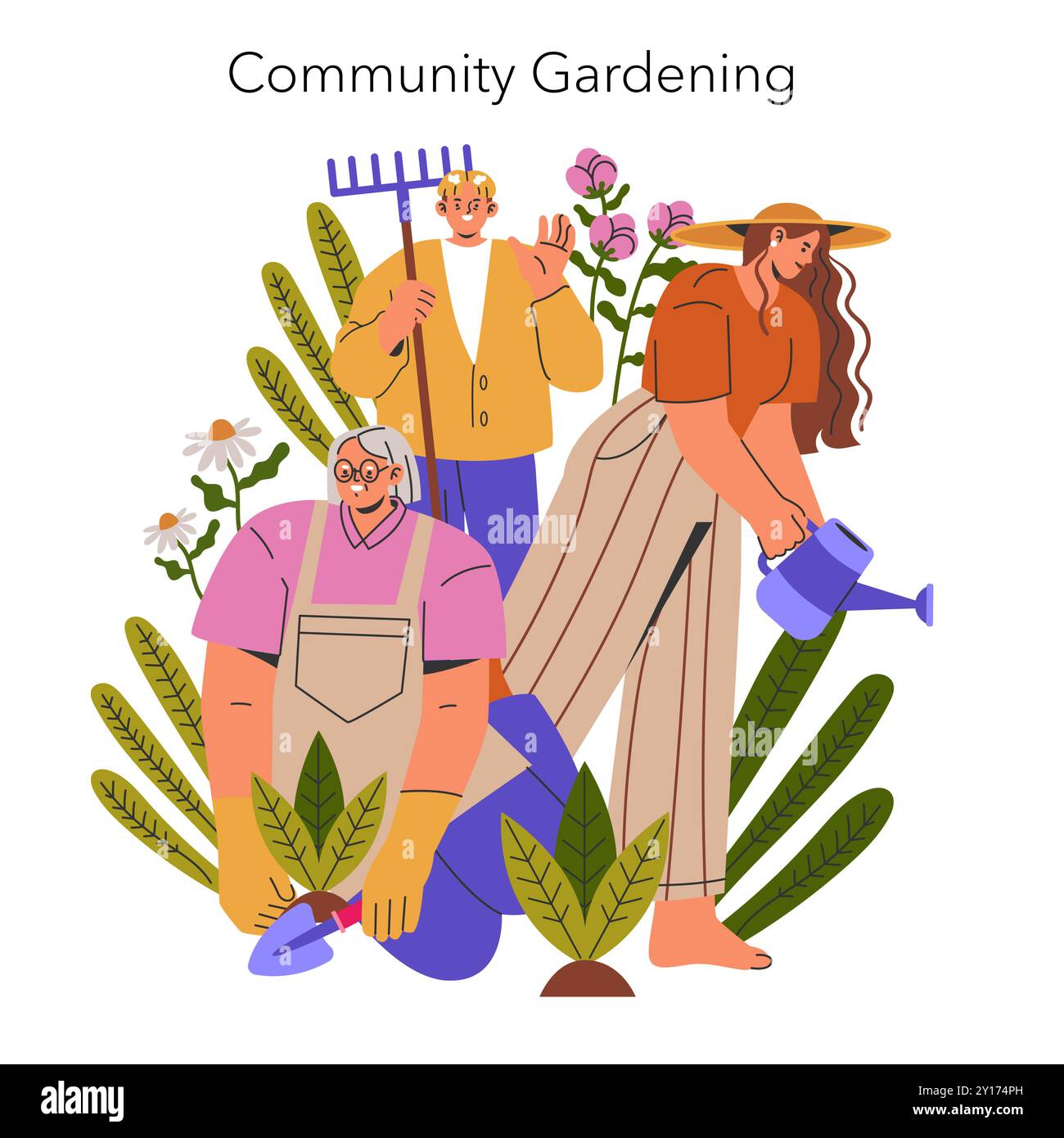 A vibrant community gardening scene that beautifully showcases teamwork ...