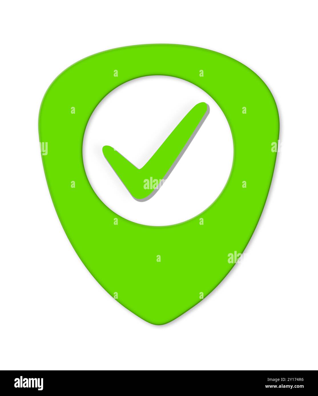 Green guitar plectrum with a positive tick in the middle. It's a symbol ...