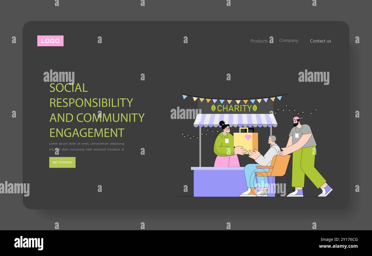 Community engagement concept. Volunteers assist at a charity booth ...