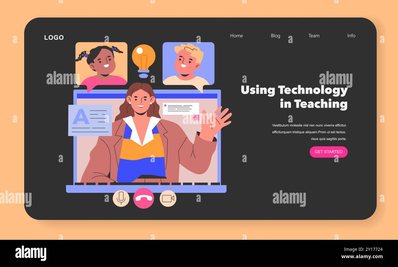 Online Education concept. A teacher engages students through a digital platform, enhancing the ...