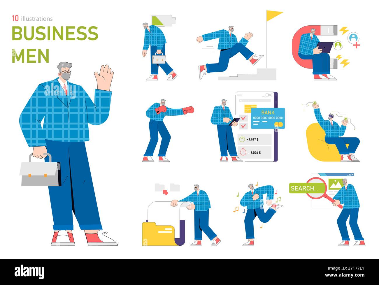 Businessmen set. Professional activities and daily tasks depicted ...