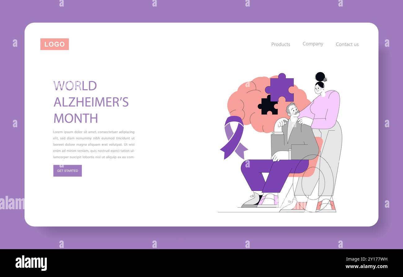 World Alzheimer's Month concept. An illustration featuring an elder man with a puzzle piece ...