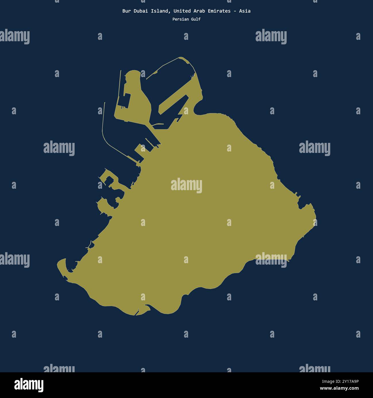 Shape of Bur Dubai Island in the Persian Gulf, belonging to United Arab ...