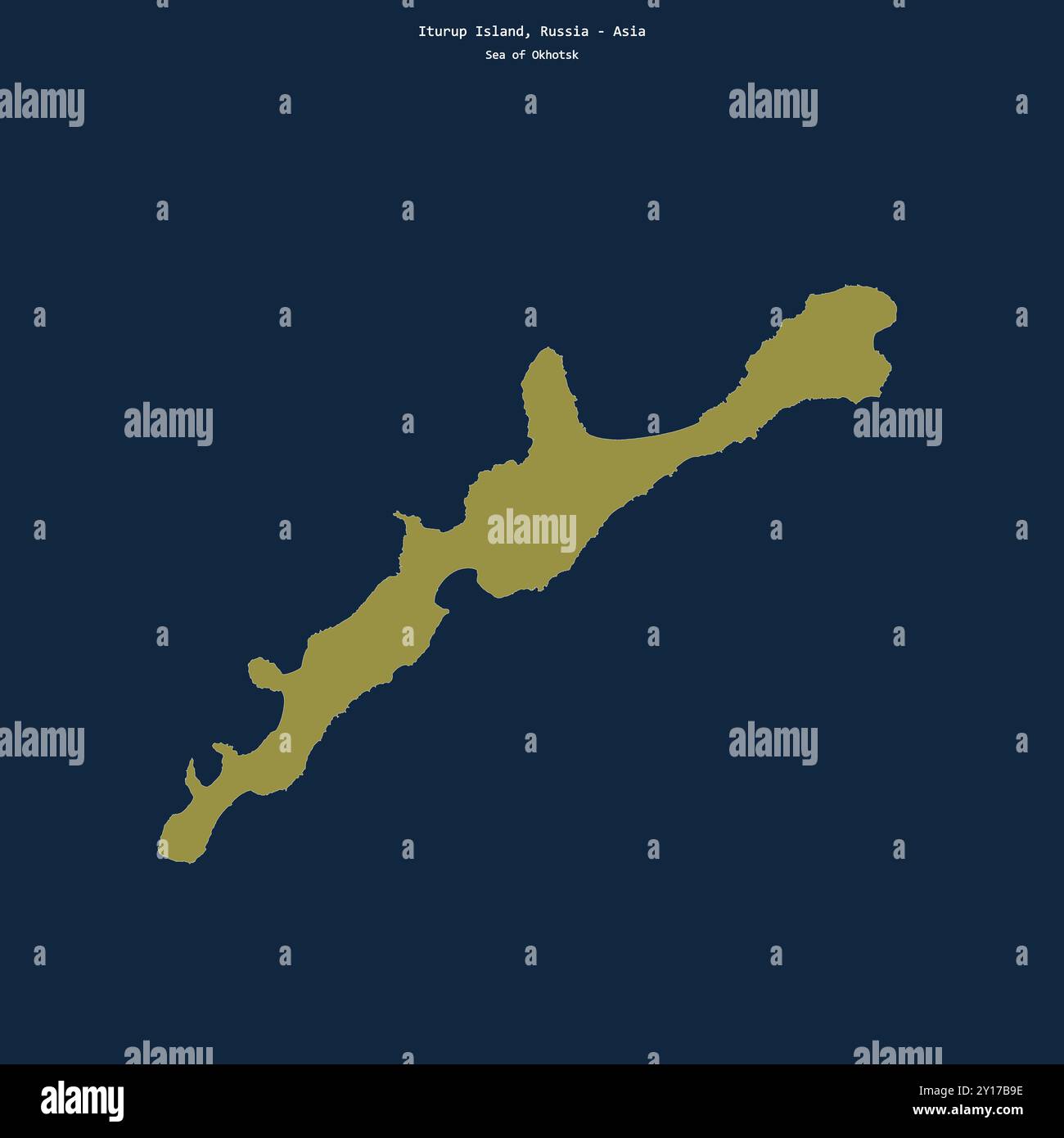 Shape of Iturup Island in the Sea of Okhotsk, belonging to Russia Stock ...