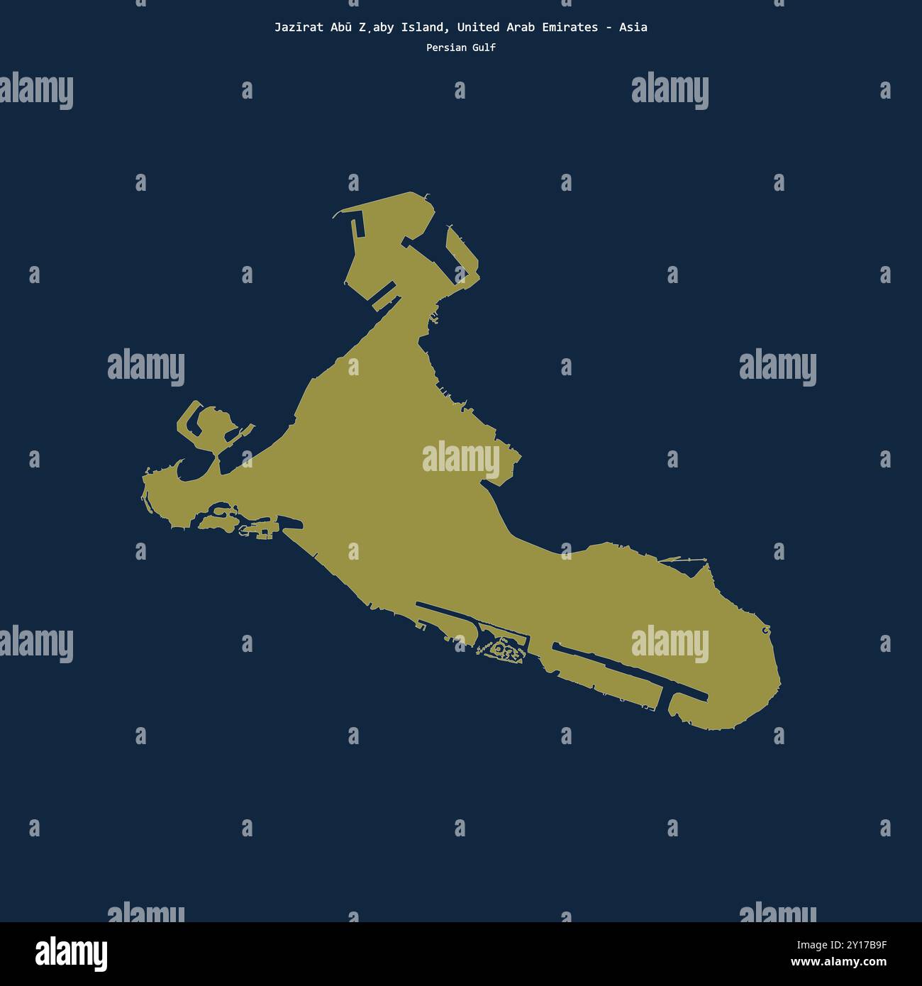 Shape of Jazirat Abu Zaby Island in the Persian Gulf, belonging to ...