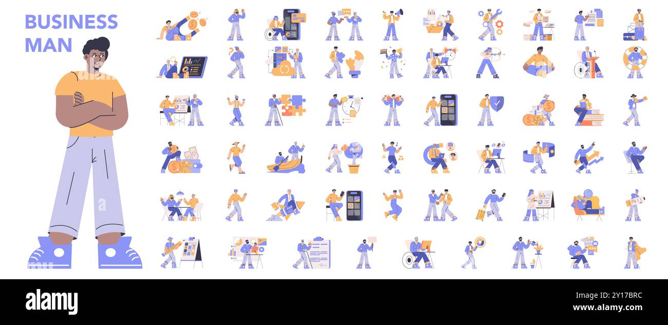Business Man set. A compilation of activity scenes portraying diverse ...