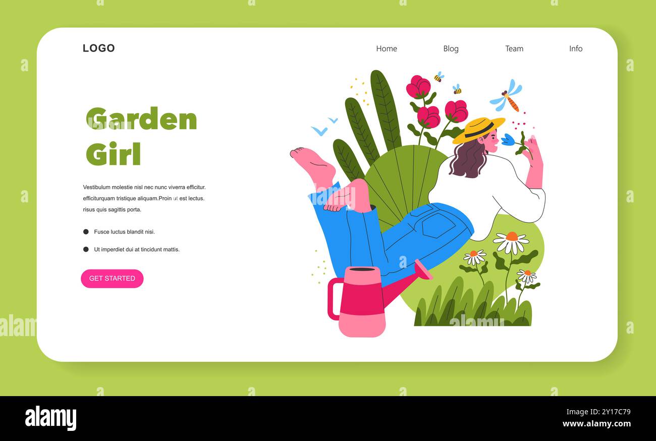 Garden Girl concept. Illustration of a woman enjoying gardening ...