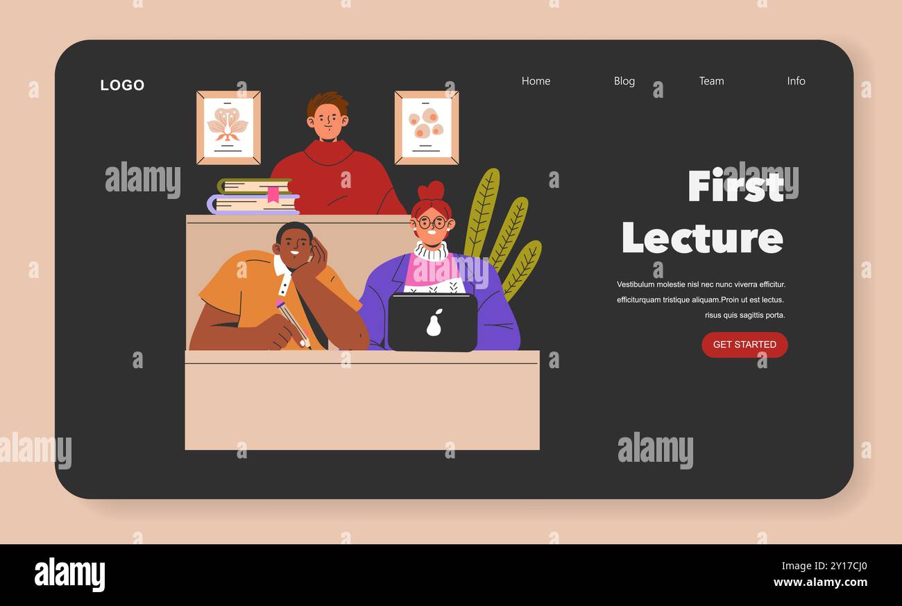 Freshman Year concept. Diverse students attending their first lecture ...