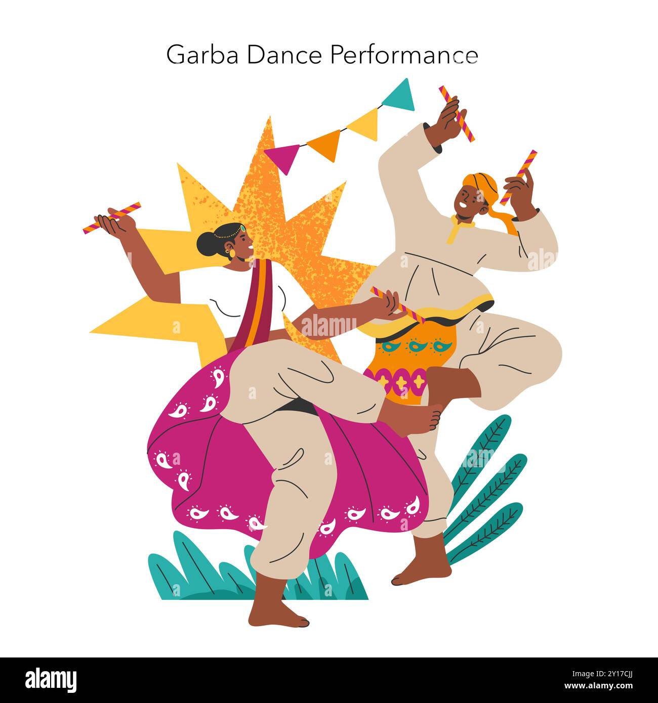 Navaratri celebration concept. Illustration of two people performing ...