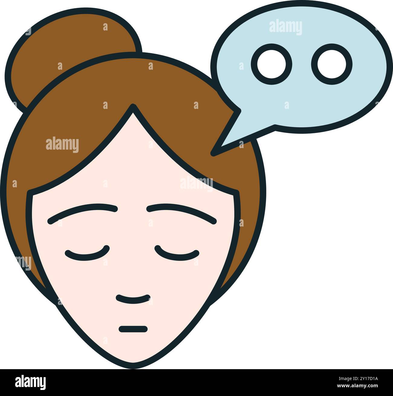 Young woman thinking with empty speech bubble appearing over her head ...