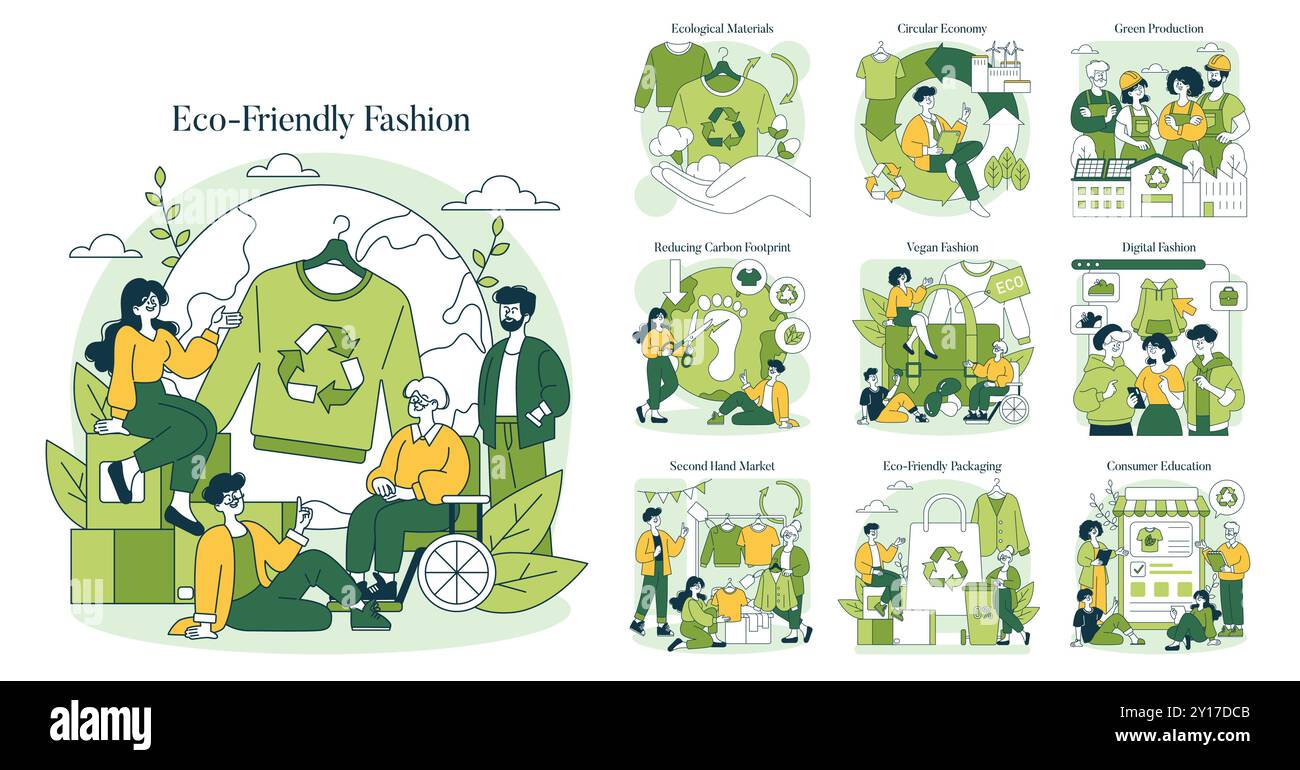 Eco-Friendly Fashion set. Sustainable apparel practices and green ...