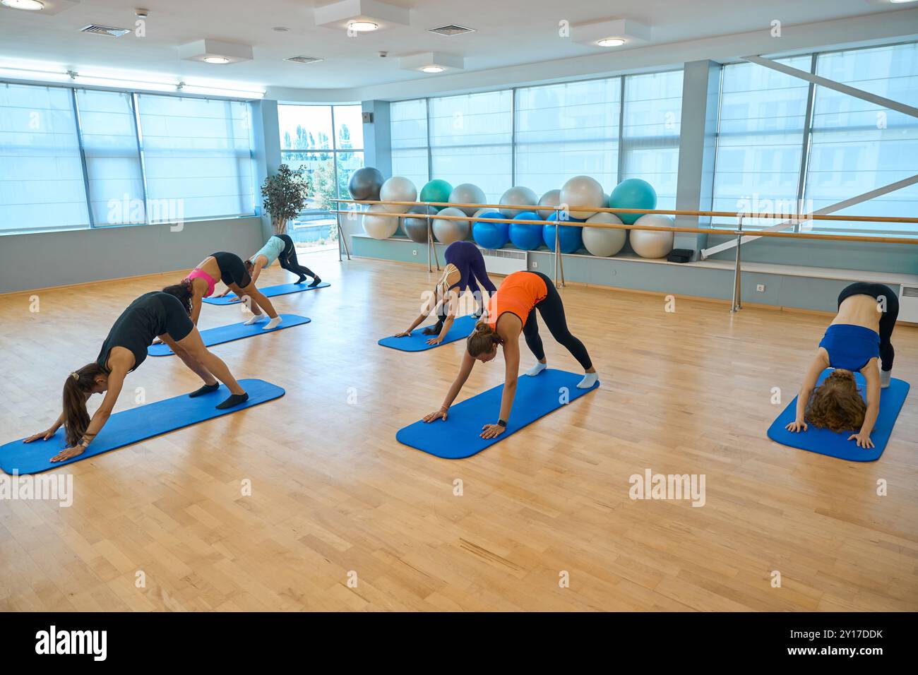 Young ladies perform exercises to stretch the back muscles Stock Photo ...