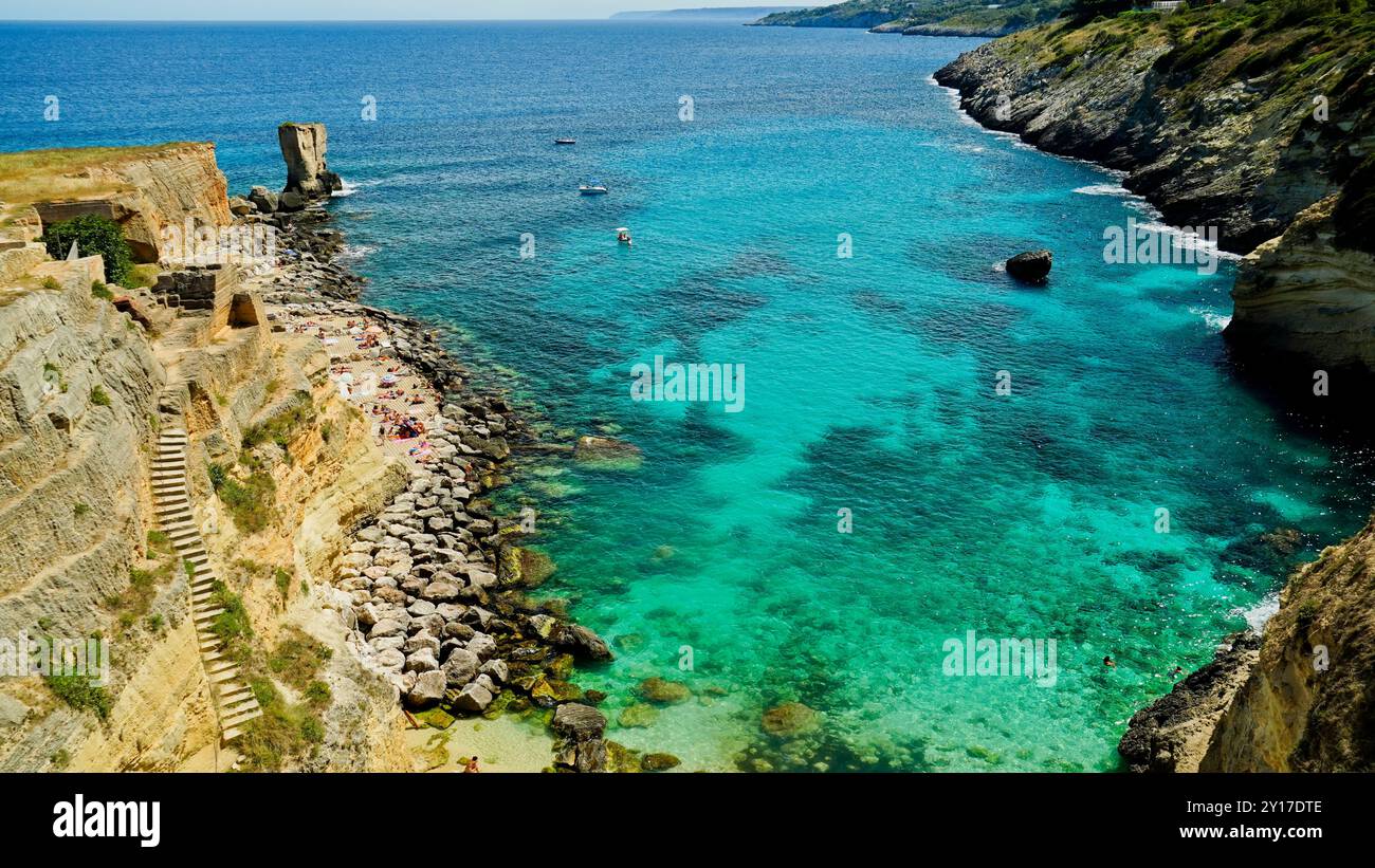 Porto Miggiano, beach and tower, Salento coast Otranto,Puglia,Italy ...