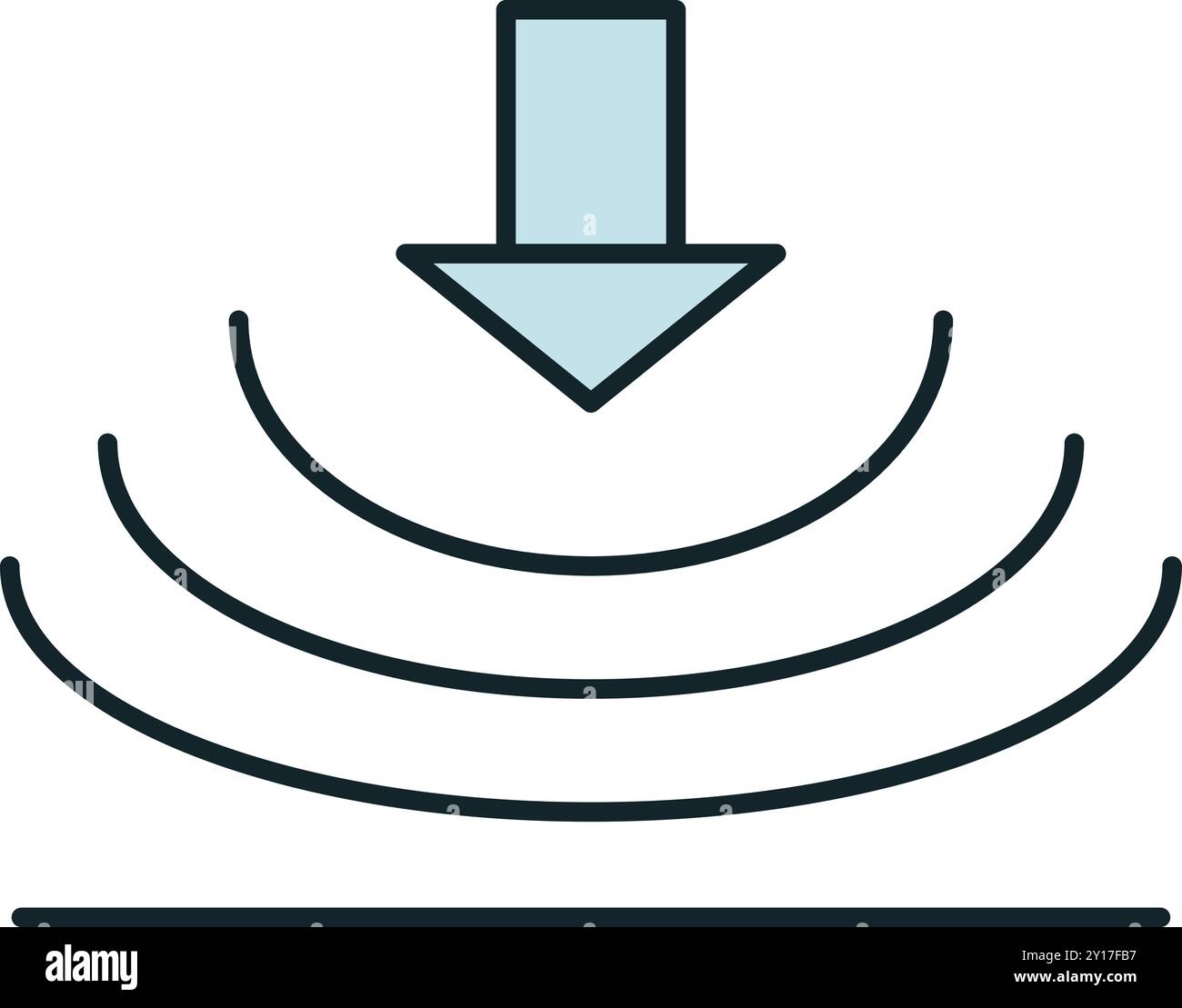 Blue arrow pointing down generating sound waves spreading from a source ...
