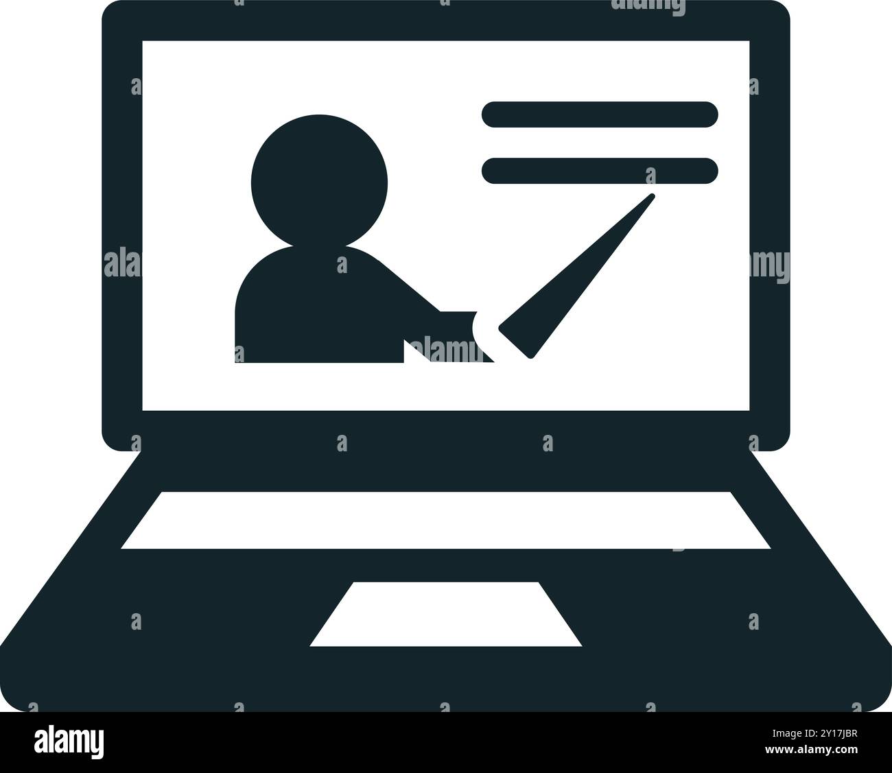 Teacher explaining on laptop screen icon, online education symbol Stock ...