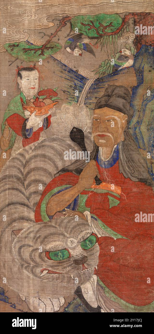 Sage with Tiger. Unidentified artist. 16th century, Chinese black ink ...