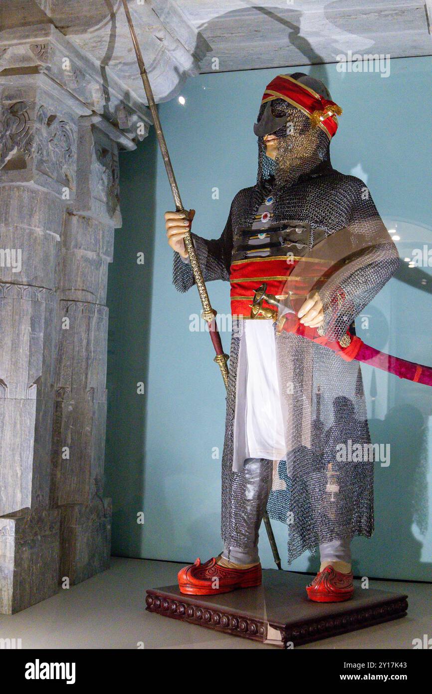statue of soldier wearing old fashioned body iron weapon protection at ...