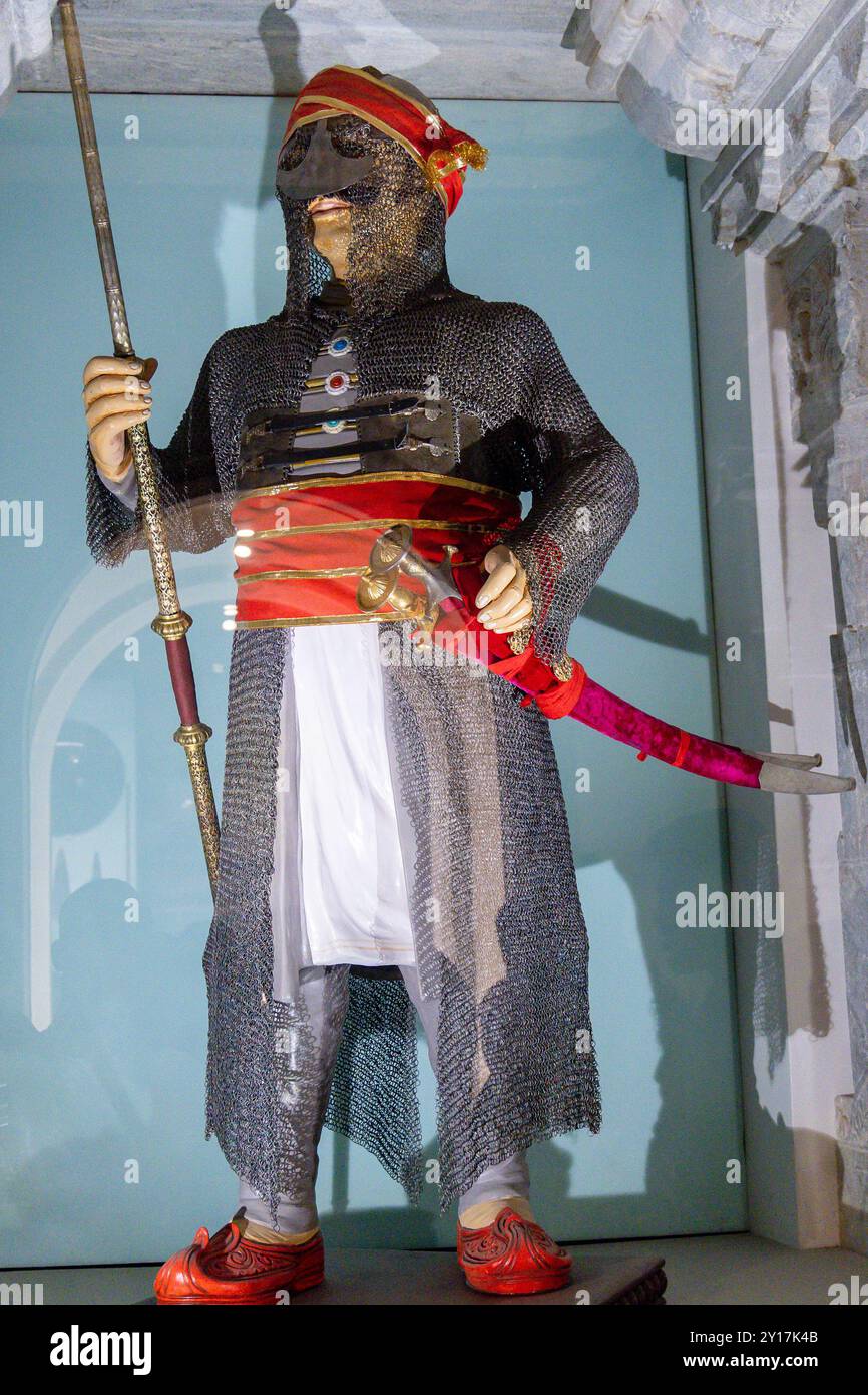 statue of soldier wearing old fashioned body iron weapon protection at ...