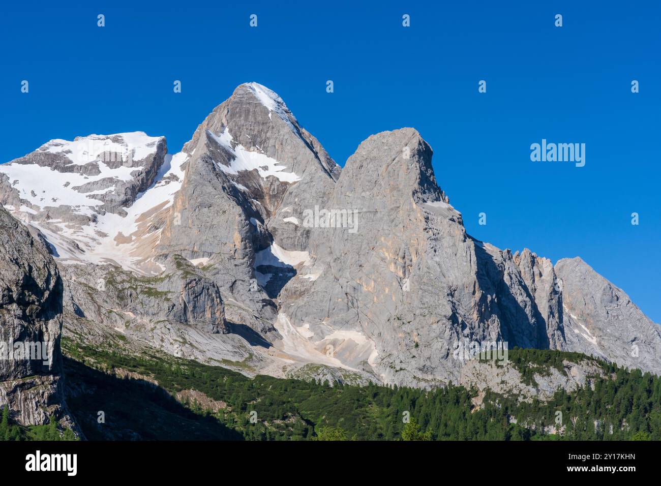 Marmolada massif group, Fedaia pass, Dolomites. Rocky mountain, glacier ...