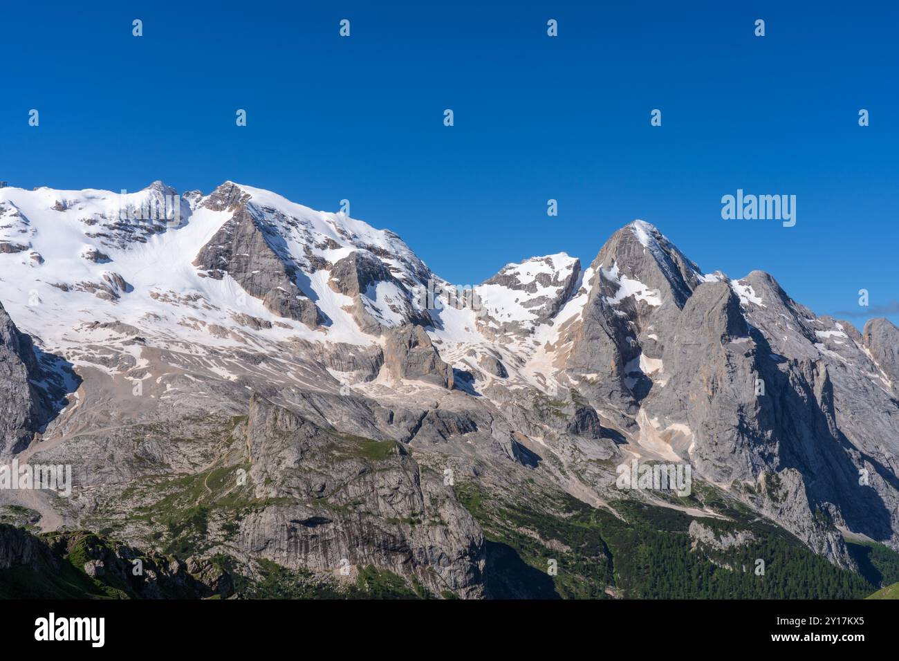 Marmolada massif group, Fedaia pass, Dolomites. Rocky mountain, glacier ...