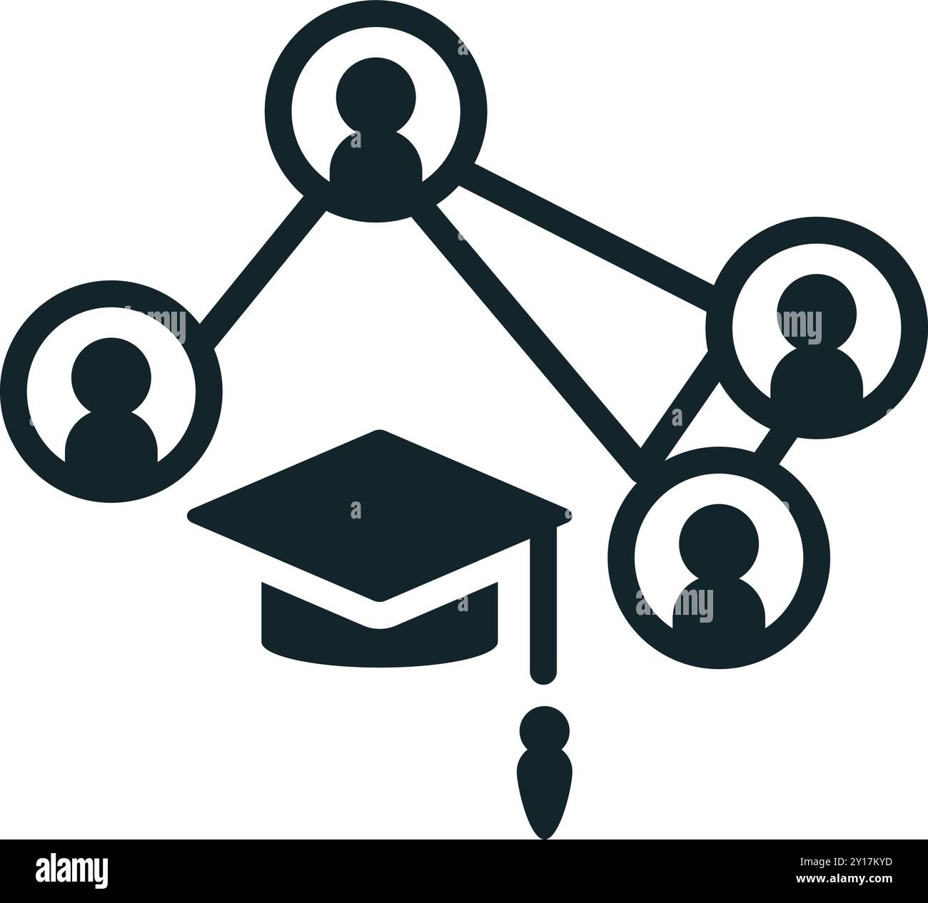 Icon of online education concept with a graduation cap and students ...