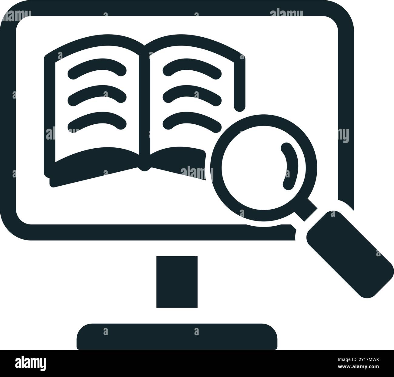 Magnifying glass exploring online education on computer screen Stock ...