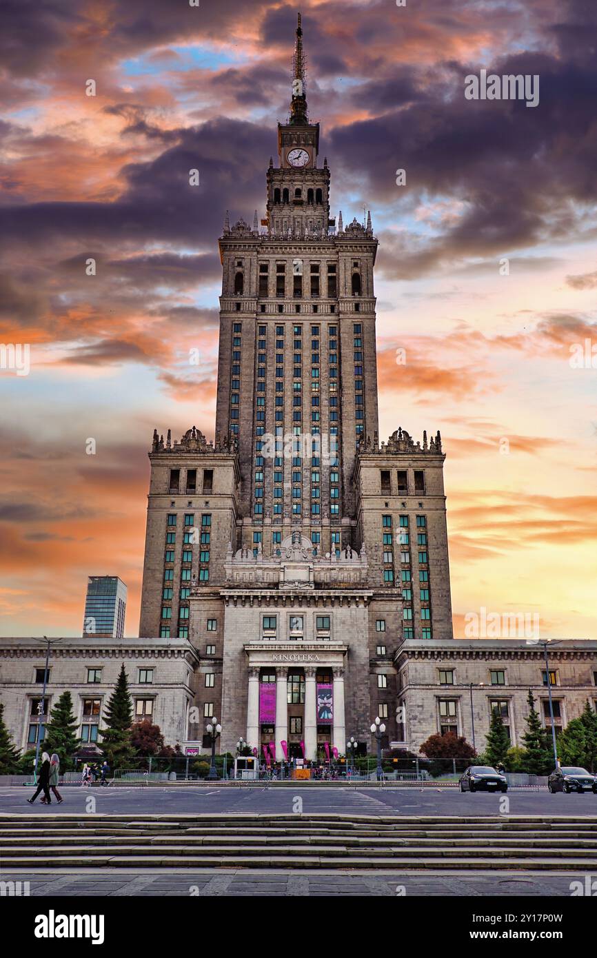Palace of Culture and Science Front View at Sunset Warsaw, Poland Stock ...