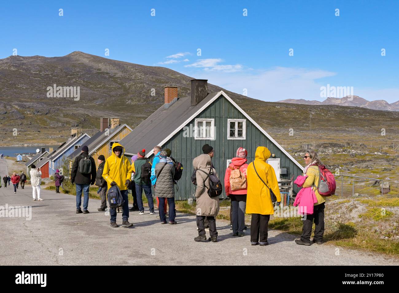Nanortalik, Greenland - 27 August 2024: Group of cruise ship passengers ...