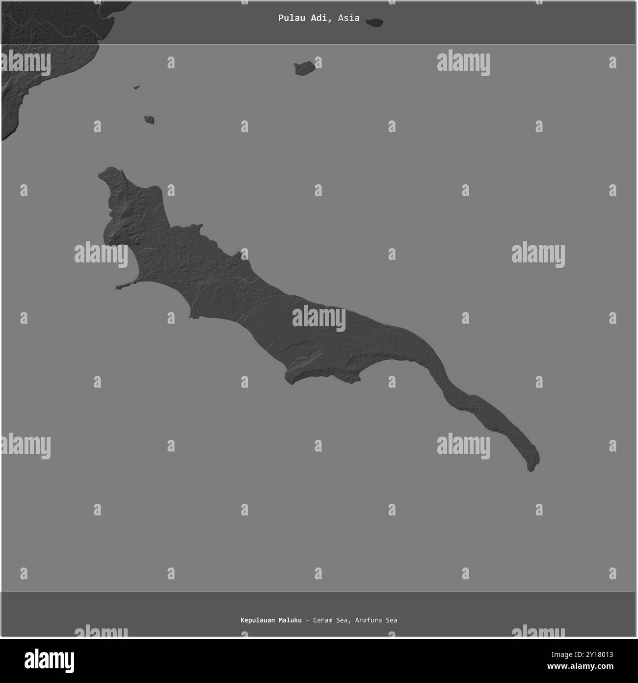 Pulau Adi in the Ceram Sea, belonging to Indonesia, cropped to square ...