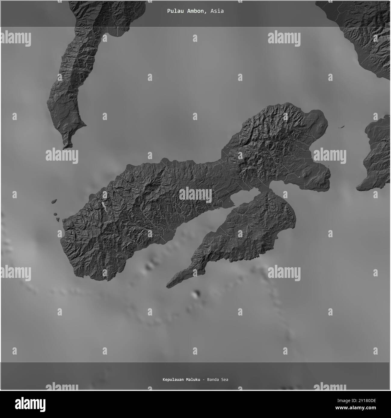 Pulau Ambon in the Banda Sea, belonging to Indonesia, cropped to square ...