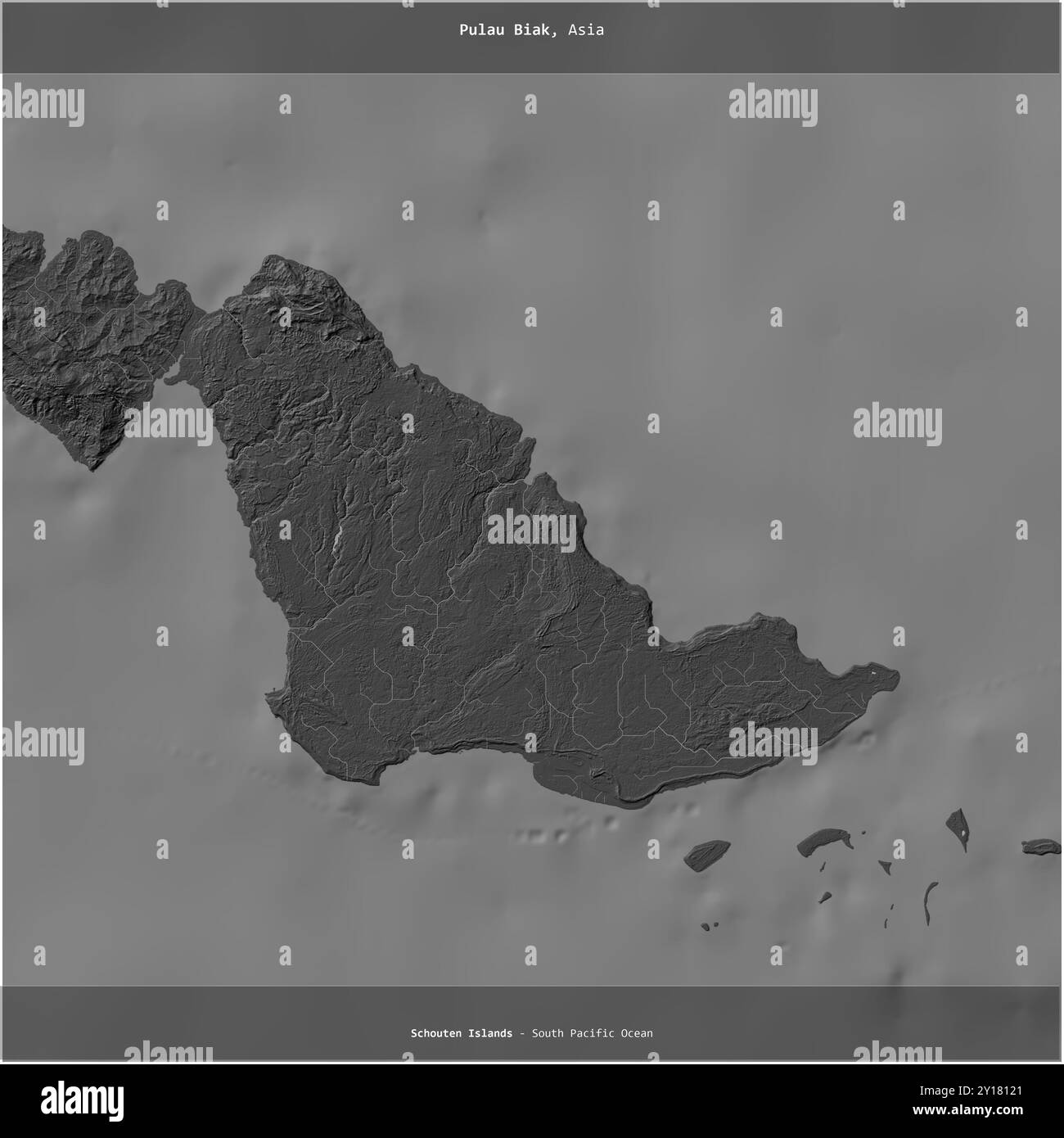 Pulau Biak in the South Pacific Ocean, belonging to Indonesia, cropped ...