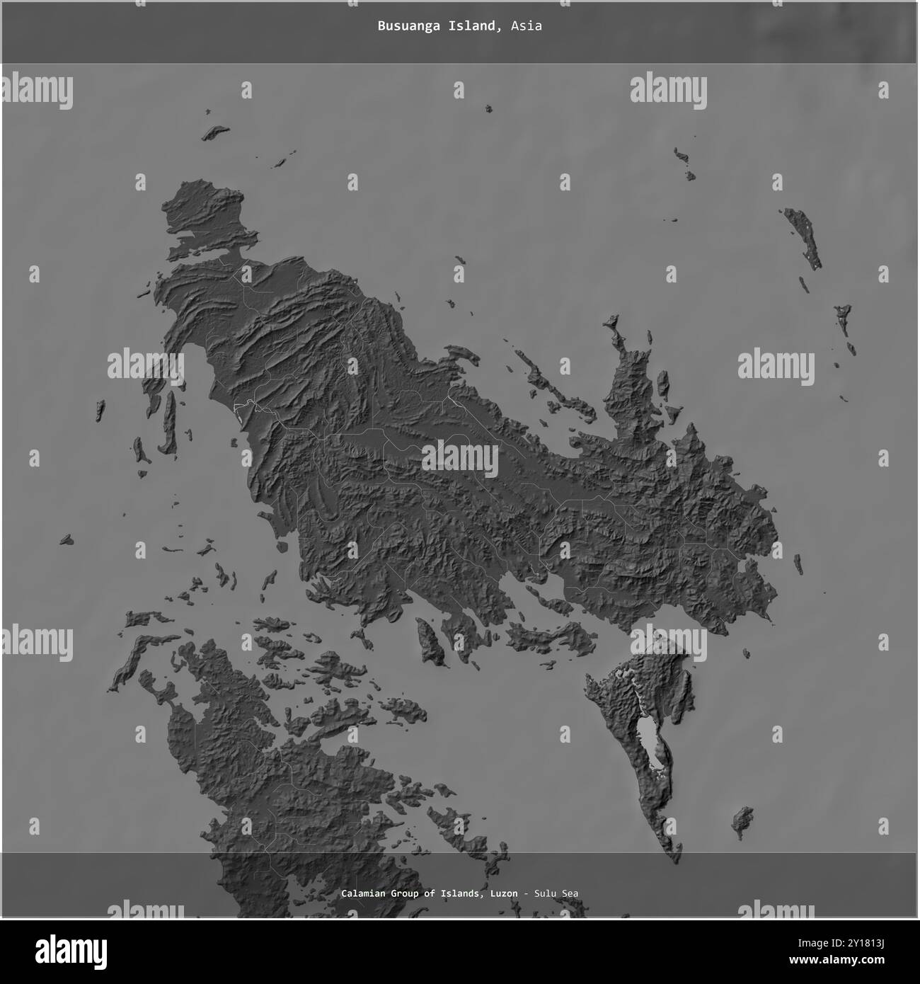Busuanga Island in the Sulu Sea, belonging to Philippines, cropped to square on a bilevel ...