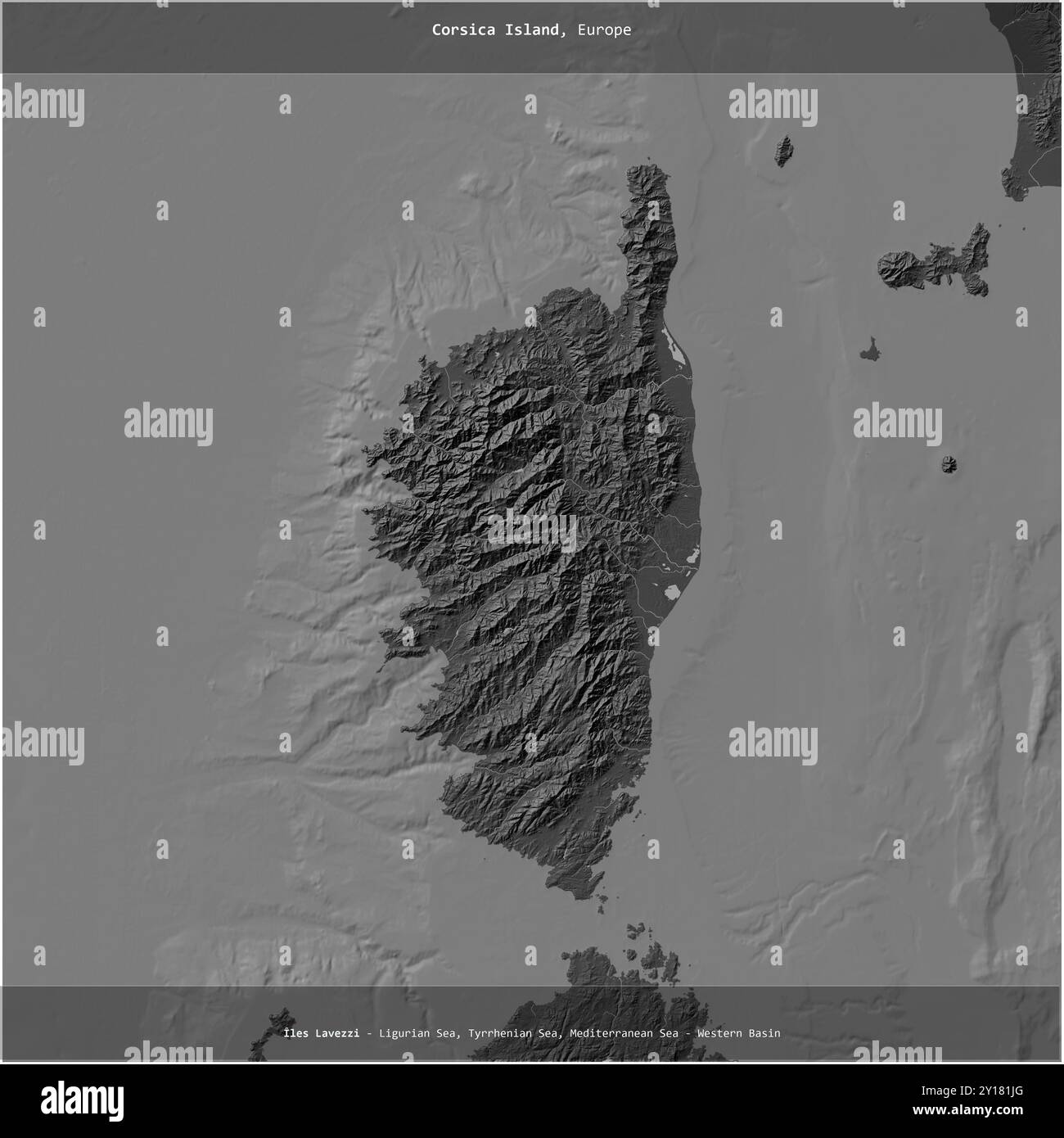 Corsica Island in the Ligurian Sea, belonging to France, cropped to ...