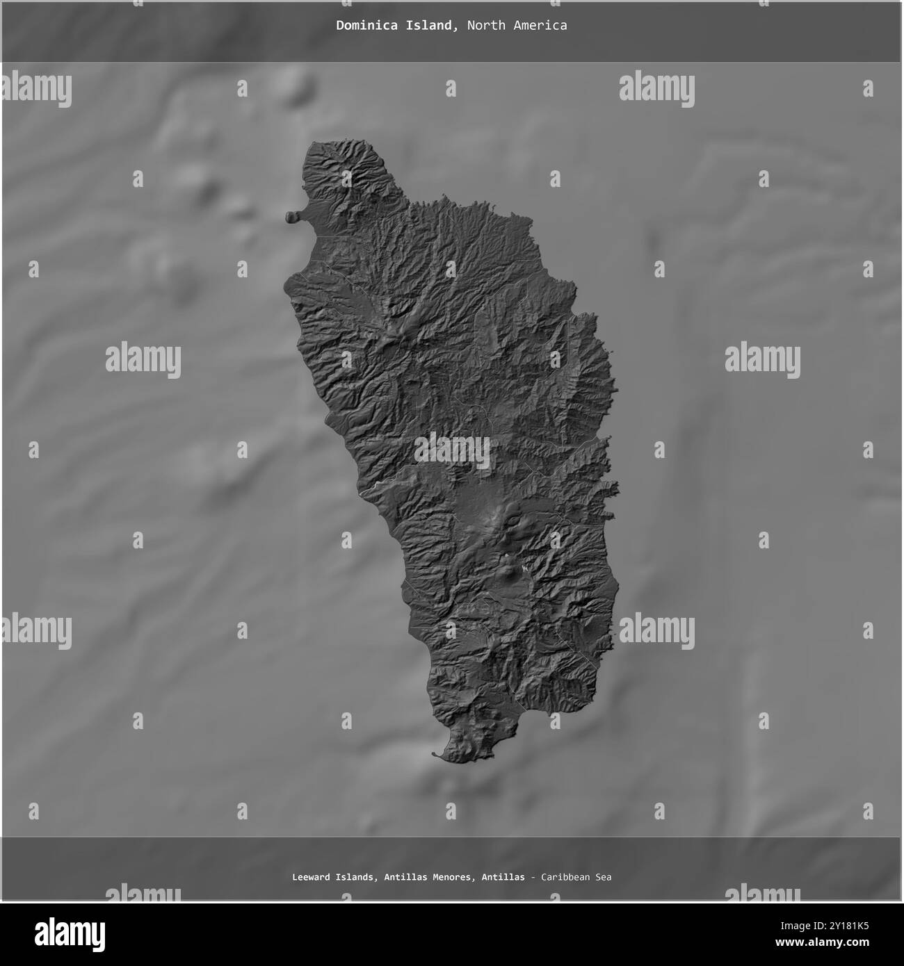 Dominica Island in the Caribbean Sea, belonging to Dominica, cropped to square on a bilevel ...