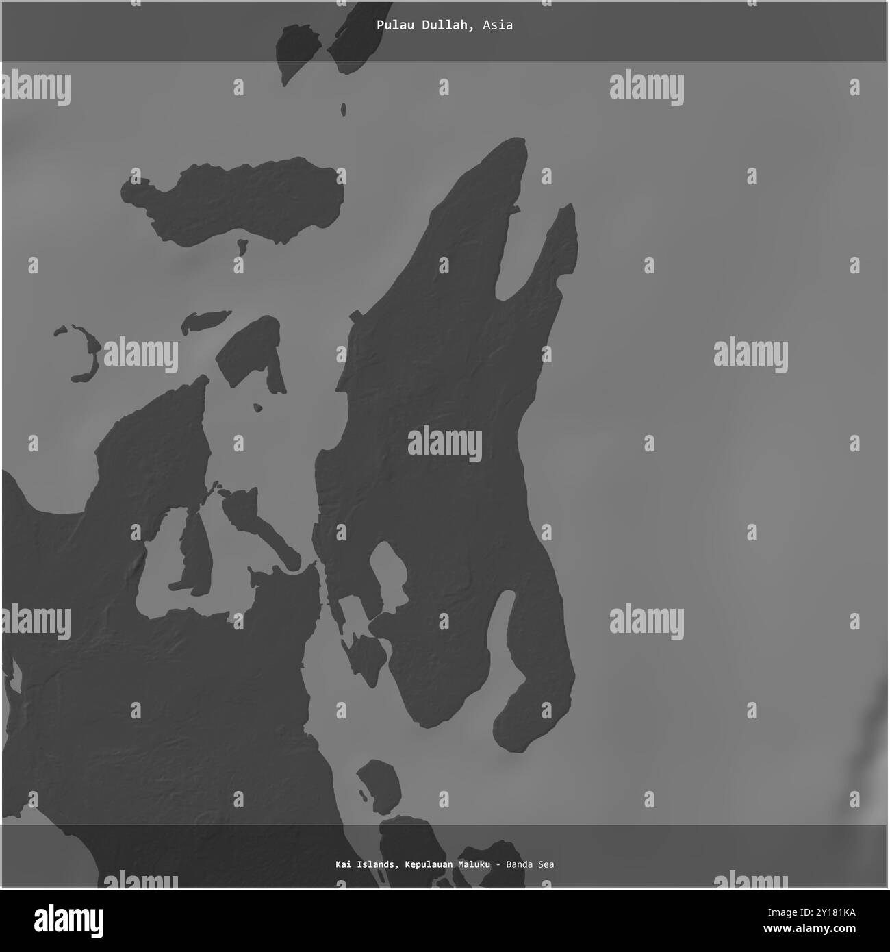 Pulau Dullah in the Banda Sea, belonging to Indonesia, cropped to ...