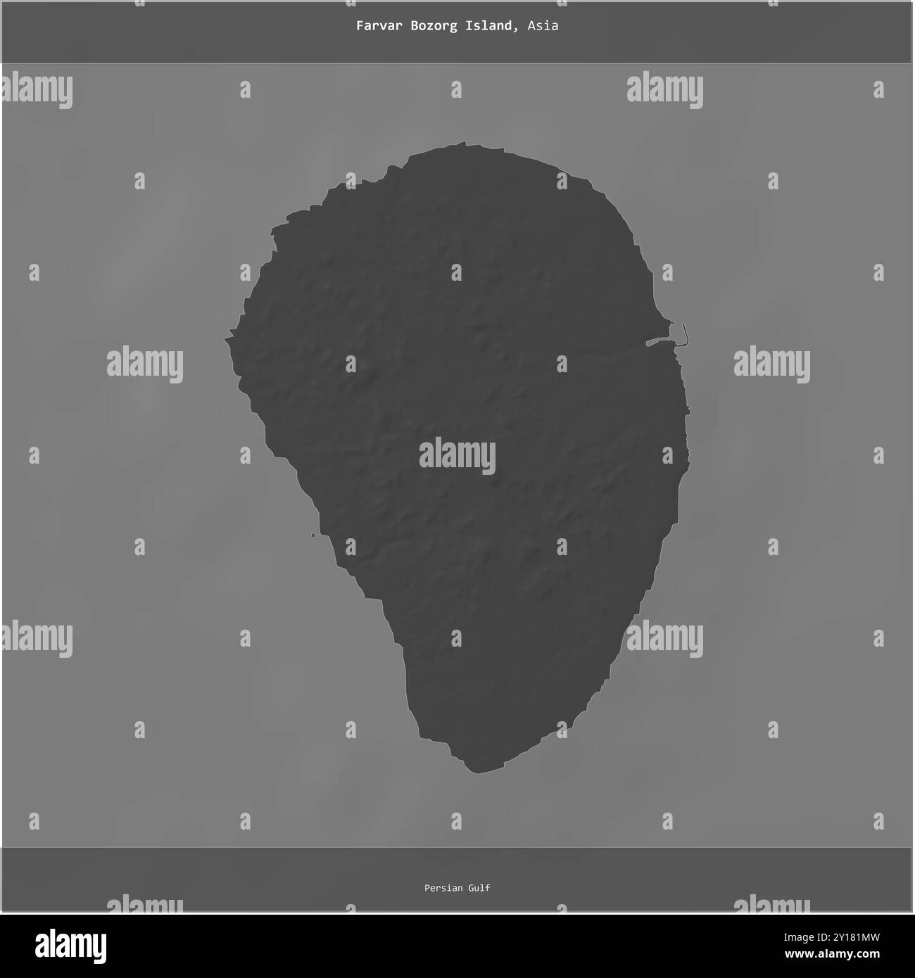 Farvar Bozorg Island in the Persian Gulf, belonging to Iran, cropped to ...