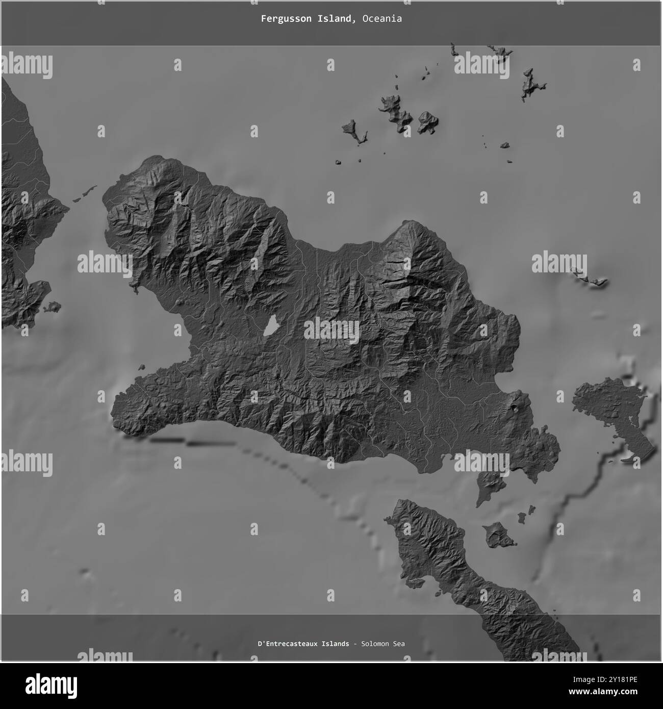 Fergusson Island in the Solomon Sea, belonging to Papua New Guinea, cropped to square on a ...