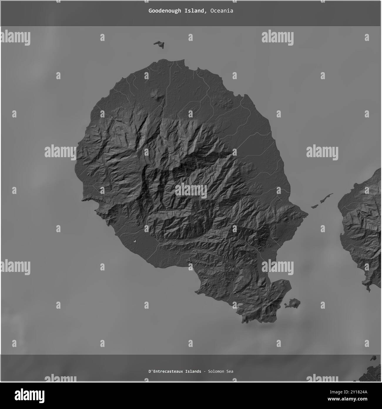 Goodenough Island in the Solomon Sea, belonging to Papua New Guinea, cropped to square on a ...