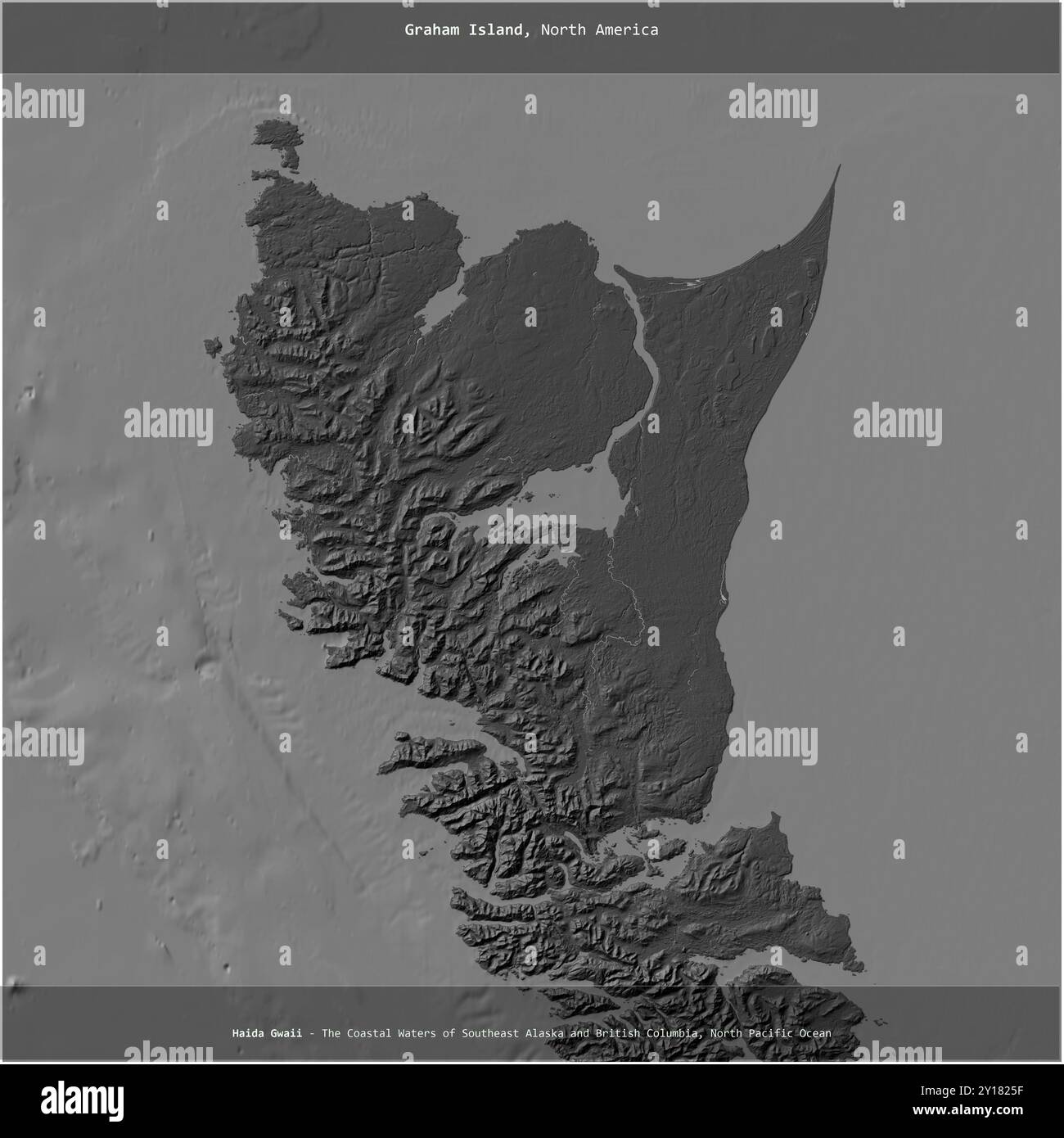 Graham Island in the North Pacific Ocean, belonging to Canada, cropped ...