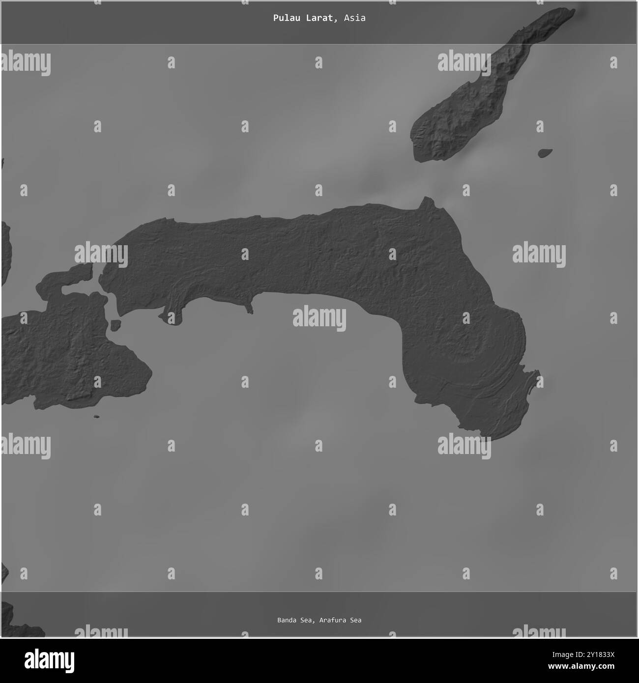 Pulau Larat in the Banda Sea, belonging to Indonesia, cropped to square ...