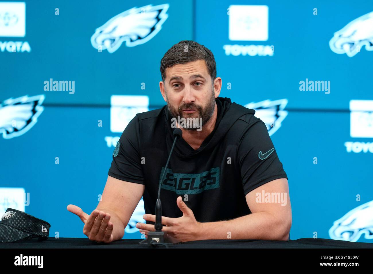 Philadelphia Eagles head coach Nick Sirianni gives a press conference ...