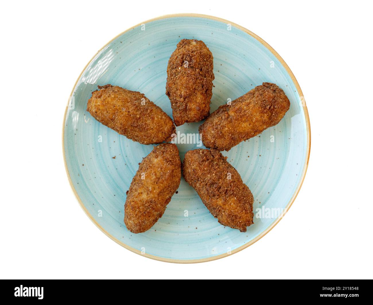 Crispy Golden Croquettes on Aqua Blue Ceramic Plate Stock Photo - Alamy