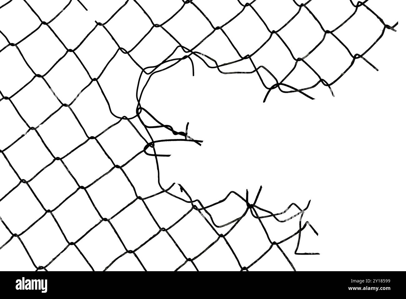 The texture of the metal mesh on a white background. Torn steel, metal ...